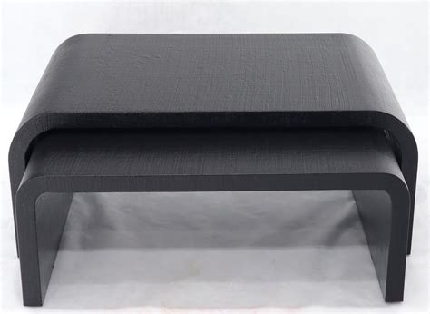 Pair Of Nesting C Shape Cloth Raffia Wrapped Coffee Tables For Sale At