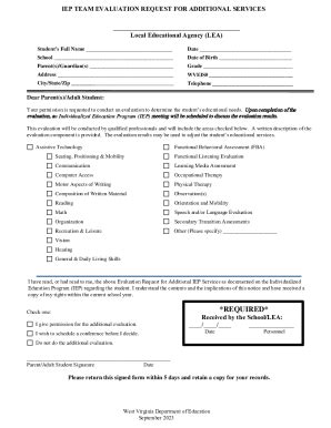 Fillable Online Iep Team Evaluation Request For Additional Services Fax Email Print PdfFiller