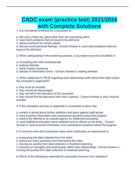 CADC Exam Practice Test With Complete Solutions CADC Stuvia US