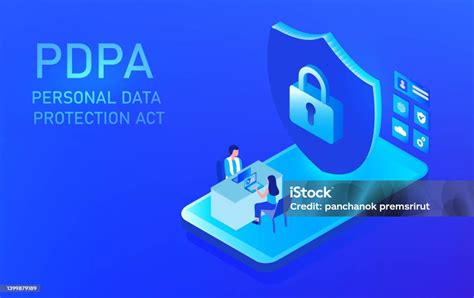 개인 정보 보호 행위 또는 Pdpa 개념 안전한 데이터 관리 및 해커 공격 및 자물쇠 아이콘으로부터 데이터를 보호 인터넷 기술 네트워킹 벡터 일러스트 레이 션 Cyber