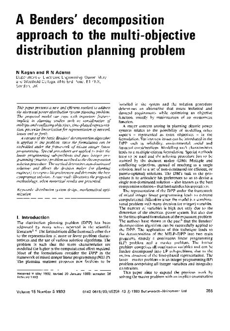 Pdf A Benders Decomposition Approach To The Multi Objective Distribution Planning Problem