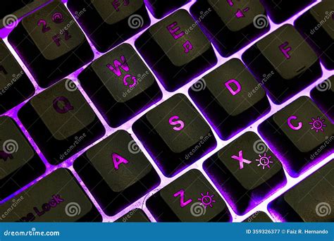 Wasd Keys Close Up In A Gaming Keyboard With Glow Lights Effects Of Different Colors Royalty