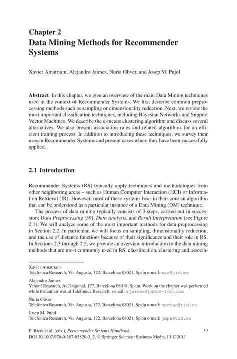 Pdf Data Mining Methods For Recommender Systems