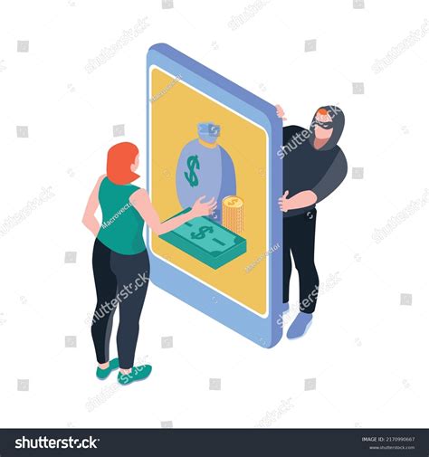 Isometric Cyber Security Hacker Composition Isolated เวกเตอร์สต็อก ปลอดค่าลิขสิทธิ์