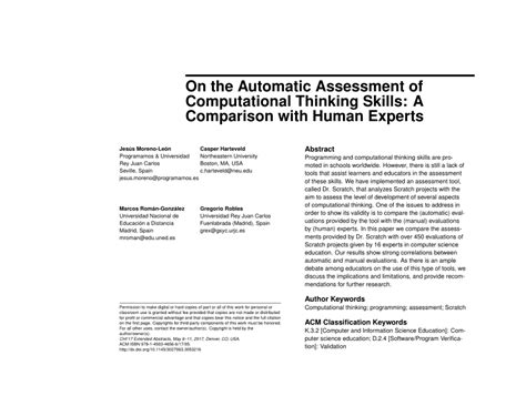 Pdf On The Automatic Assessment Of Computational Thinking Skills A