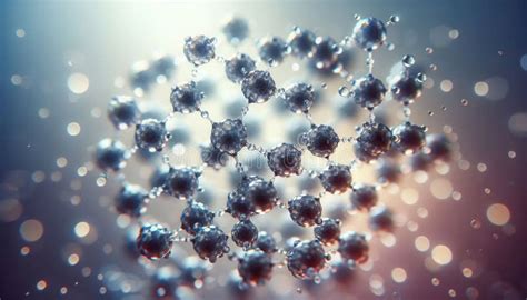A Complex Molecule Structure Formed By Interconnected Reflective Spheres Against A Blurred