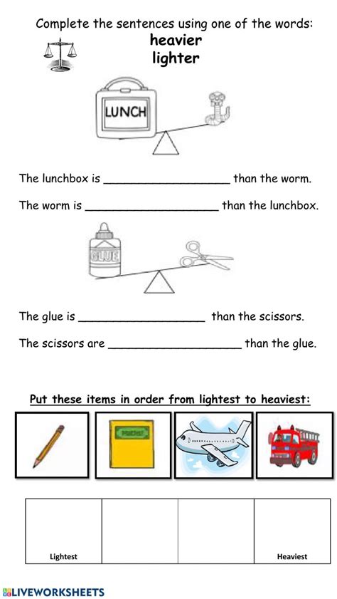 Heavier And Lighter Worksheet In 2025 Heavy And Light 2nd Grade