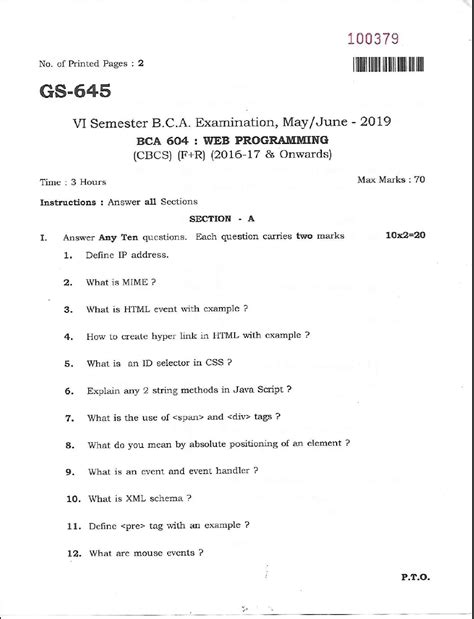 bangalore university b c a bca 604 web programming may june 2019 question paper