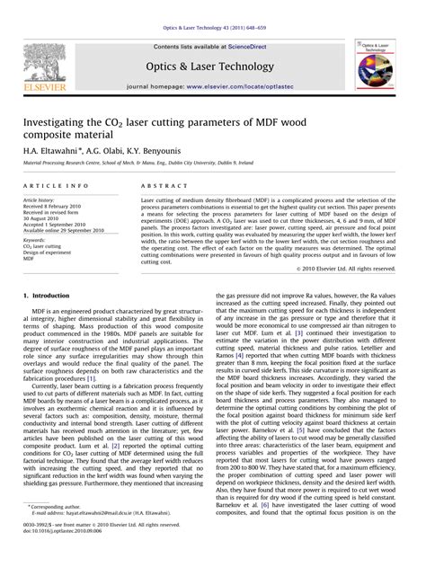 Pdf Investigating The Co2 Laser Cutting Parameters Of Mdf Wood