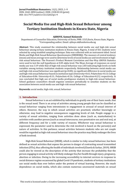 PDF Social Media Use And High Risk Sexual Behaviour Among Tertiary Institution Babes In