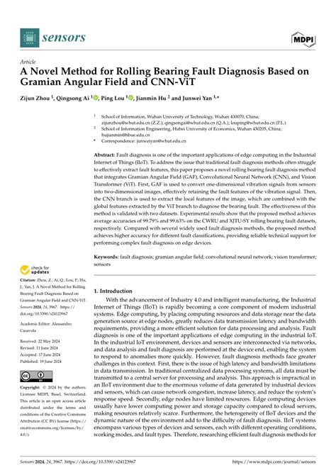 Pdf A Novel Method For Rolling Bearing Fault Diagnosis Based On Gramian Angular Field And Cnn Vit