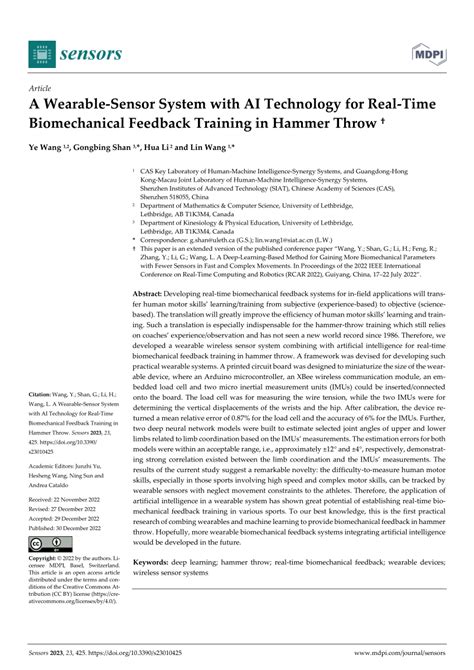 Pdf A Wearable Sensor System With Ai Technology For Real Time