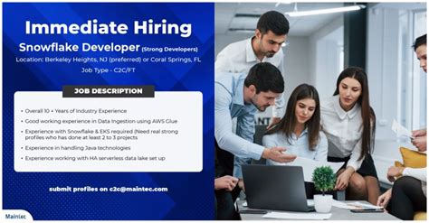 Maintec Technologies Usa On Linkedin Immediate Hiring Jobrole Snowflake Developer