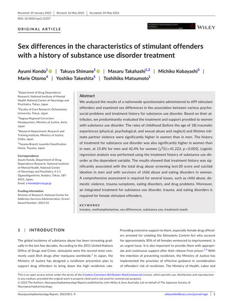Pdf Sex Differences In The Characteristics Of Stimulant Offenders With A History Of Substance