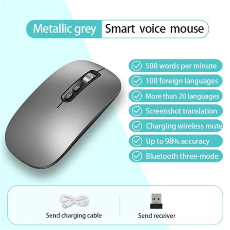 Wholesale M108 Ai Smart Voice Mouse 10m Wireless Rechargeable 5 Key Mouse For Windows Mac Grey