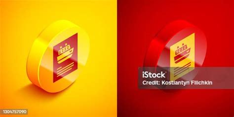 주황색과 빨간색 배경에 격리 된 등색 크루즈 선박 아이콘 여행 관광 해상 교통 항해 여객선 크루즈 라이너 전 세계 크루즈 서클 버튼입니다 벡터 3차원 형태에 대한 스톡 벡터