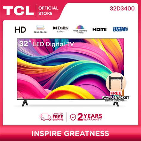 Tcl 32 Inch Basic Led Digital Tv 32d3400 Digital Isdbt Tuner Usb Multimedia Function Narrow