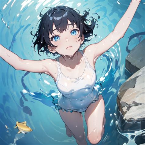 AI Art Underwater Girl Looking Up At The Water Surface By Kenzo PixAI