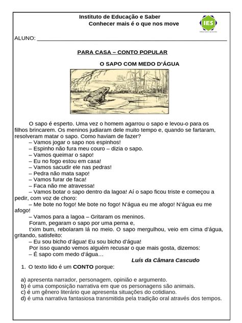 0402 Conto Popular O Sapo Pdf Contos Narrativa