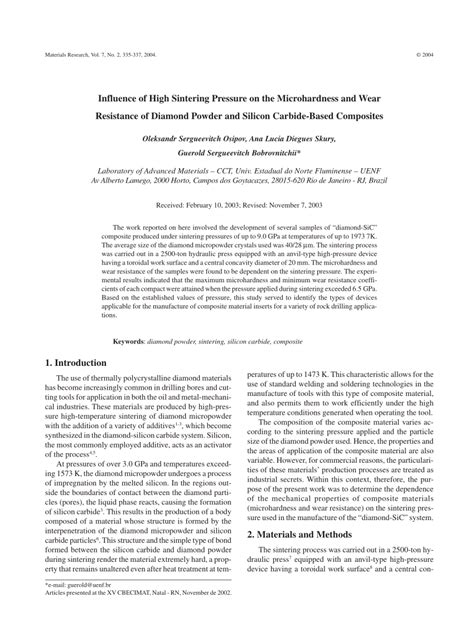 Pdf Influence Of High Sintering Pressure On The Microhardness And