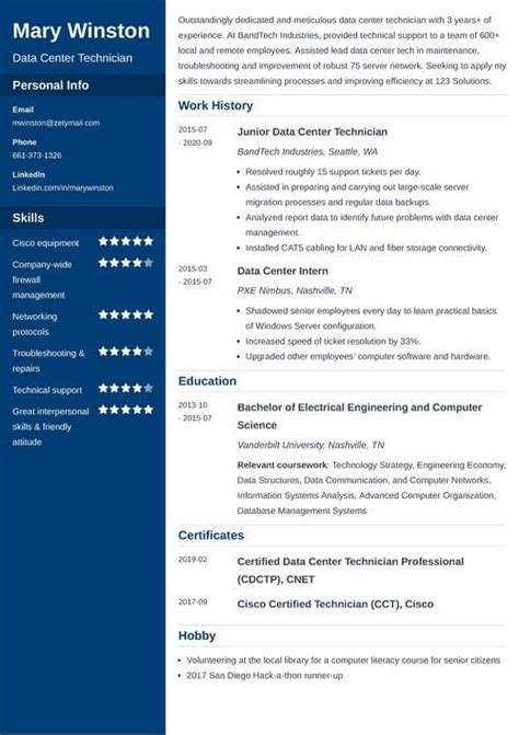 Data Center Technician Resume Example And Guide 20 Tips