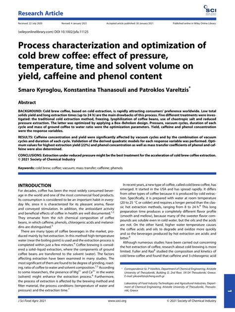 Pdf Process Characterization And Optimization Of Cold Brew Coffee