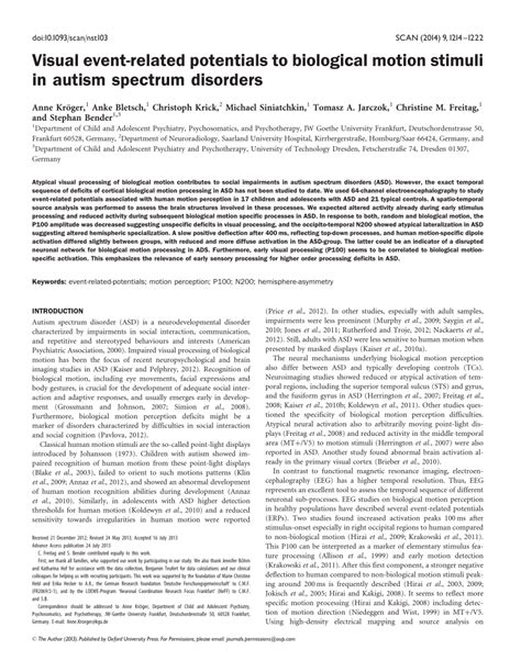 Pdf Visual Event Related Potentials To Biological Motion Stimuli In Autism Spectrum Disorders