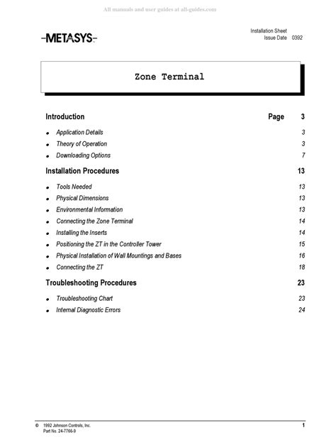 Johnson Controls Metasys Zone Terminal Installation Sheet Pdf Download