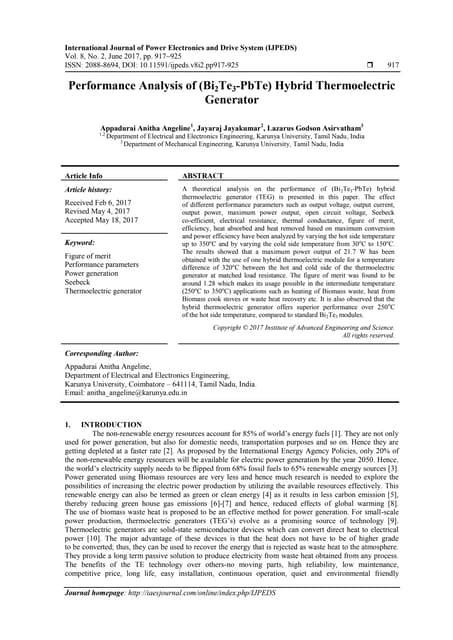 Performance Analysis Of Bi2te3 Pbte Hybrid Thermoelectric Generator Pdf