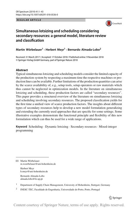 Simultaneous Lotsizing And Scheduling Considering Secondary Resources A General Model