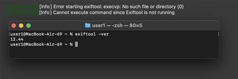 cannot execute exiftool on mac even though it is present in path