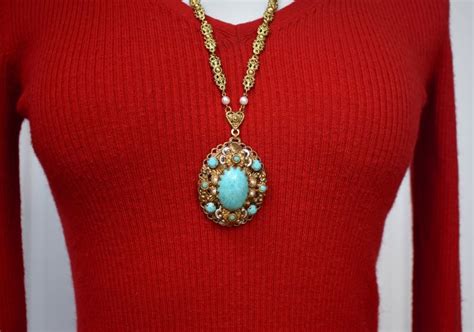 Turquoise Art Glass Pendant Necklace West Germany Vintage Etsy Glass Pendant Necklace