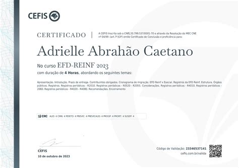 Certificado De Conclusão De Curso Cefis