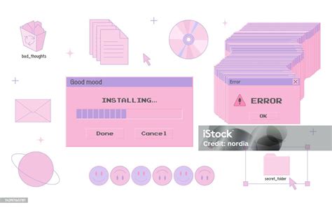 오래 된 컴퓨터 사용자 인터페이스 90 년대 2000 년대 스타일 복고풍 Pc 요소 트렌디 한 Y2k 미적 세트 향수 벡터 일러스트 레이 션 밀레니엄에 대한 스톡 벡터 아트
