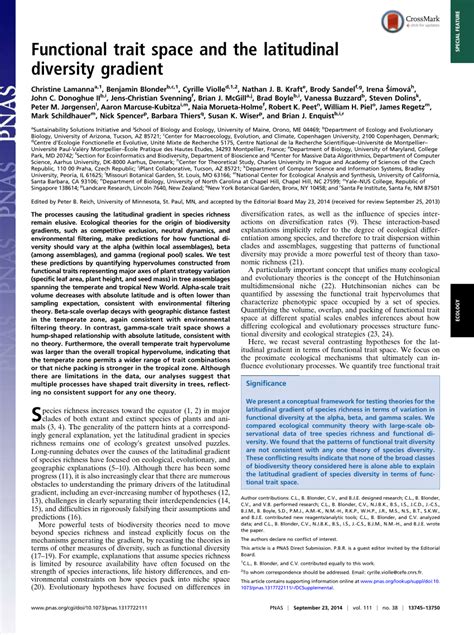 Pdf Functional Trait Space And The Latitudinal Diversity Gradient