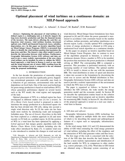 Pdf Optimal Placement Of Wind Turbines On A Continuous Domain An Milp Based Approach