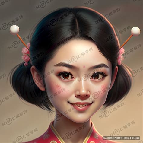 Ai创作图可爱俏皮 丸子头 大眼睛 笑起来很甜身材一级棒 昵图网