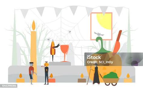 할로윈 데가 유리 호박 남자 프랑 켄 슈 타인 우산 마녀 여자를 포함 하는 괴물으로 10 월 31 일에 대 한 최소한의 무서운 장면 벡터 그림을 흰색 배경에 고립입니다 10