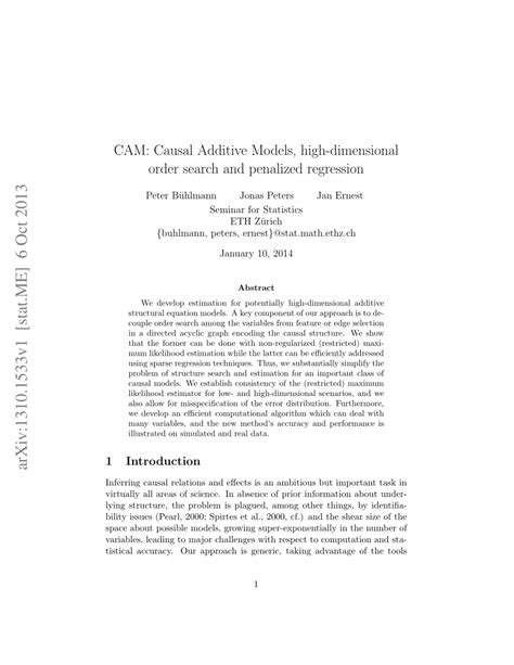 Pdf Cam Causal Additive Models High Dimensional Order Search And