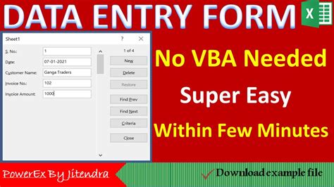 Super Easy Excel Data Entry Form No Vba In Hindi Youtube