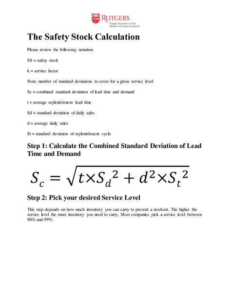 The Safety Stock Calculation The Safety Stock Calculation Please Review The Following Notation