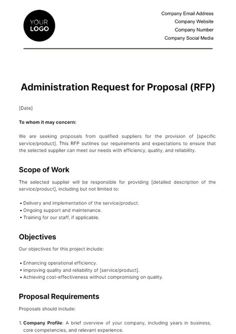 Free Administration Request For Proposal Rfp Template To Edit Online
