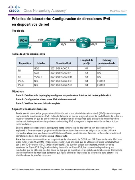 7 2 5 4 Lab Configuring Ipv6 Addresses On Network Devices Pdf Yo