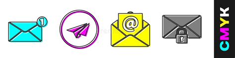 Set Envelope Paper Plane Mail And E Mail And Mail Message Lock