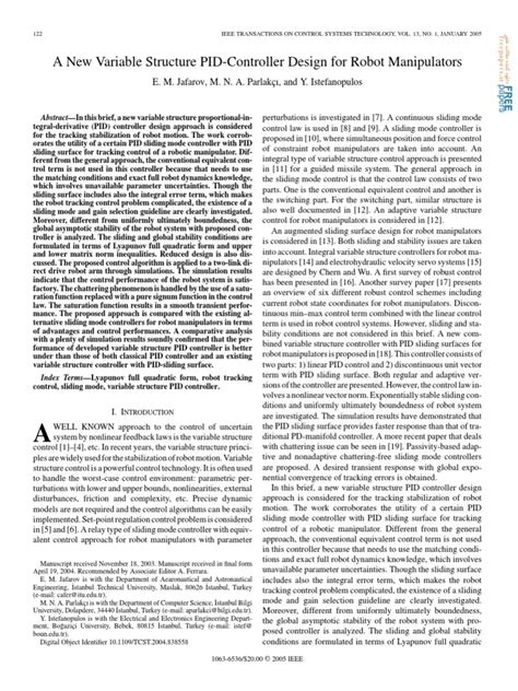 A New Variable Structure Pid Controller Design For Robot Manipulators