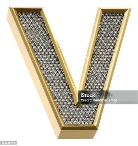 다이아몬드가 있는 럭셔리 골든 알파벳 흰색 배경에 격리 된 문자 V 3d 렌더링 이미지입니다 0명에 대한 스톡 사진 및 기타