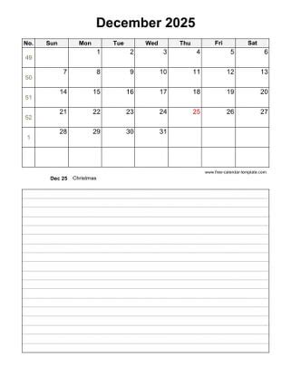 December 2025 Calendar Free Printable With Grid Lines Designed