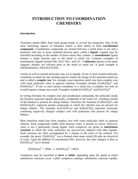 Coordination Chemistry Transition Metals And Complex Ions