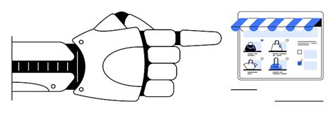 미래 지향적 인 로봇 손은 온라인 쇼핑을위한 다양한 핸드백을 표시하는 디지털 상점 정면을 가리 킵니다 가격에 대한 스톡 벡터 아트 및 기타 이미지 Istock