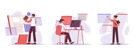 플랫 It 개발자와 프로그래머는 소프트웨어 엔지니어에 대해 간략하게 설명합니다 프로그래밍 개발자 코딩 및 테스트 제품 플랫 벡터